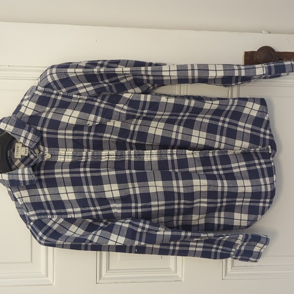 J. Crew | Tops | Jcrew Blue And White Plaid Flannel Shirt | Poshmark